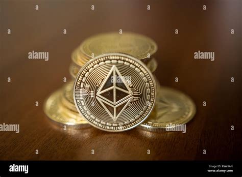 Golden Etherium Coin Close Up Ether Is A Cryptocurrency Whose