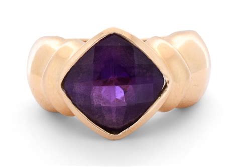Lot 14k Yellow Gold Ring With Princess Cut Amethyst