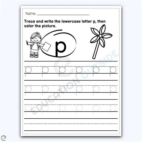 Lowercase Letter P Tracing Worksheet 3 Pack