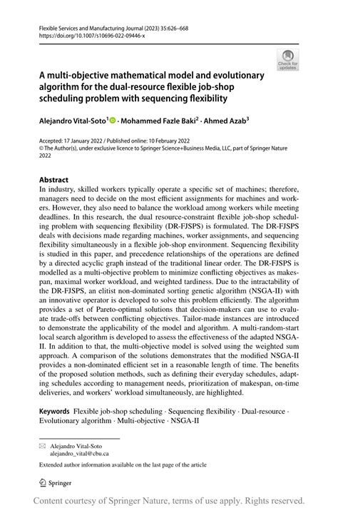 A Multi Objective Mathematical Model And Evolutionary Algorithm For The Dual Resource Flexible