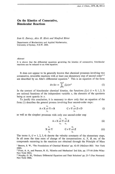 Pdf On The Kinetics Of Consecutive Bimolecular Reactions