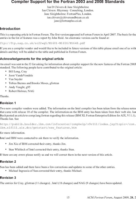 Compiler Support For The Fortran 2003 And 2008 Standards Acm Sigplan