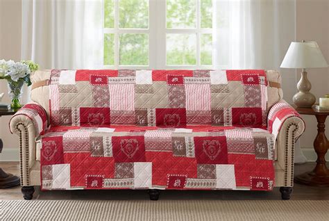 Brilliant Sunshine Burgundy Heart Love Patchwork Couch Cover Quilted Large Sofa Slipcover 70