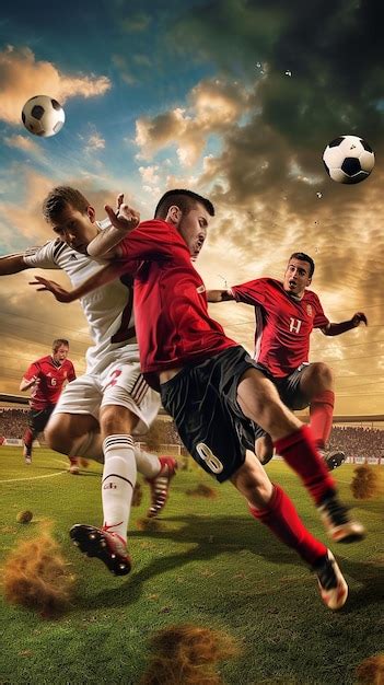 Premium Photo Football Action Scene With Competing Soccer Players