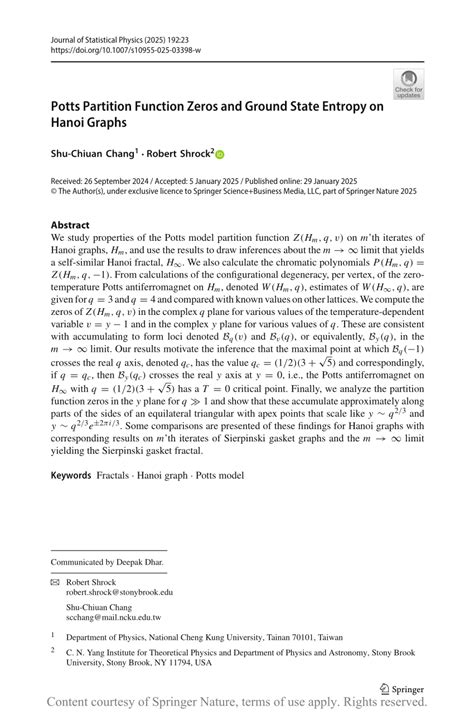 potts partition function zeros and ground state entropy on hanoi graphs