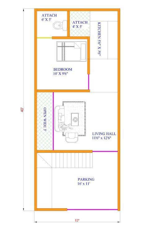 17x40 House Plan 1740 Floor Plan 17 By 40 Feet Home Plan