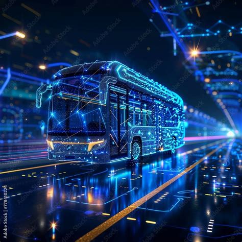 Digital Smart Bus With Glowing Data Streams Artificial Intelligence