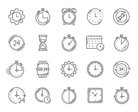 Timer Clock Stopwatch And Calendar Outline Icons Vector Image Timer Clock Stopwatch And Calendar Outline Icons Vector Image