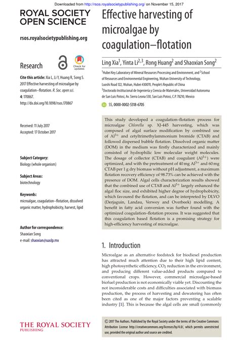 Pdf Effective Harvesting Of Microalgae By Coagulationflotation