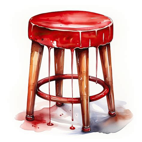 Watercolor Red Stool With Unique Illustration Generative Ai Premium