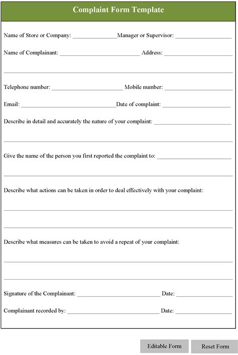 Complaint Form Template Editable Pdf Forms
