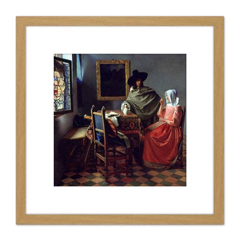Jan Vermeer Van Delft The Glass Of Wine 8x8 Inch Square Wooden Framed