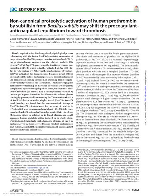 Pdf Noncanonical Proteolytic Activation Of Human Prothrombin By Subtilisin From Bacillus