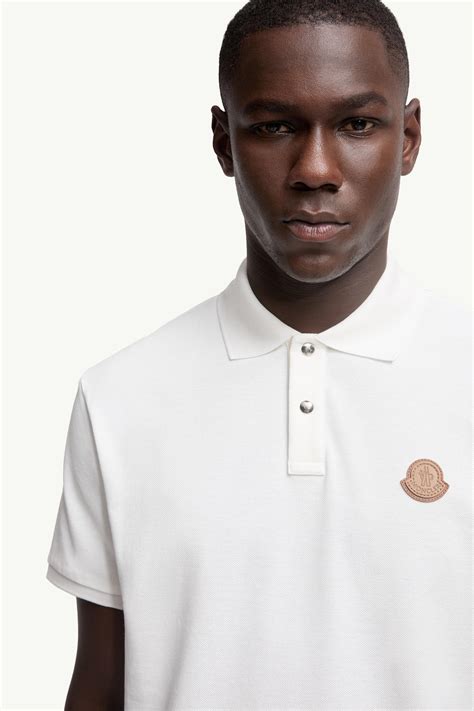 White Logo Patch Cotton Piquet Polo Shirt Polos And T Shirts For Men