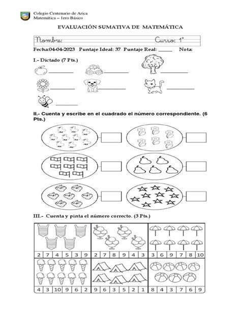 Evaluación Sumativa 1 Matemática Pdf