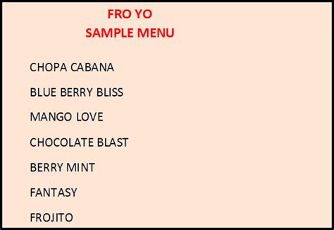 Fro Yo Menu Menu For Fro Yo Sector 18 Noida Delhi Ncr