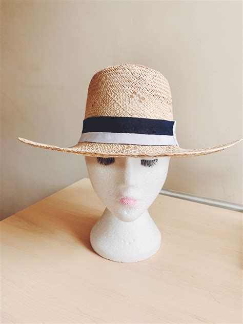 Oana Millinery Sue Fancy Straw Hat With Blue White Ribbons