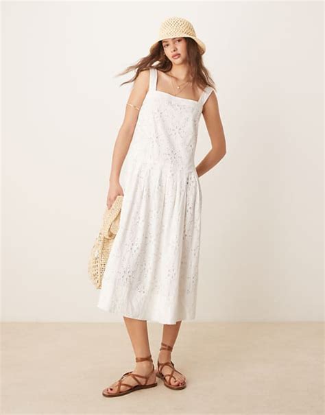Free People Primavera Eyelet Detail Broderie Midi Dress In White Asos