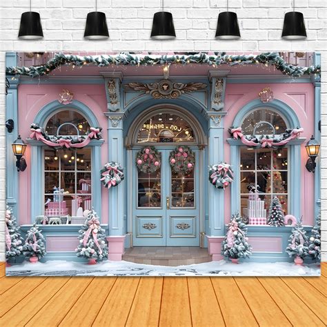 Christmas Pink Blue Festive Storefront Backdrop Rr7 604 Dbackdrop