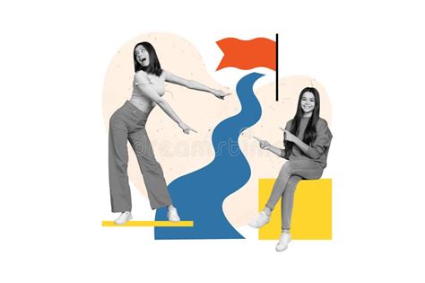 Creative Drawing Collage Picture Of Active Happy Funny Young Female