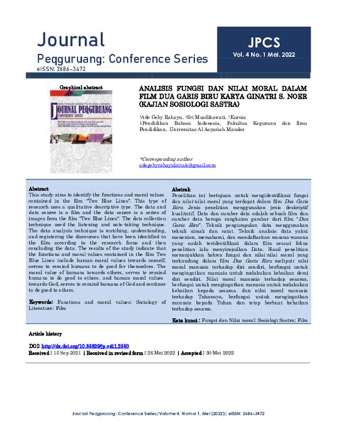 Pdf Analisis Fungsi Dan Nilai Moral Dalam Film Dua Garis Biru Karya