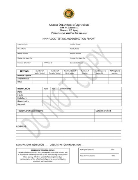 Arizona Npip Flock Testing And Inspection Report Fill Out Sign