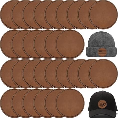 30 Pcs Blank Leather Hat Patches With Adhesive Round Laserable Leatherette Patch