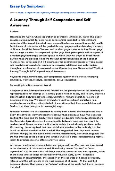 ≫ A Journey Through Self Compassion And Self Awareness Free Essay