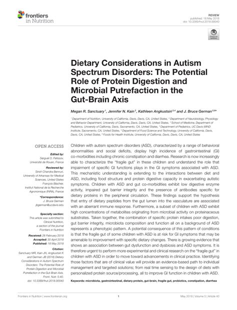 Pdf Dietary Considerations In Autism Spectrum Disorders The