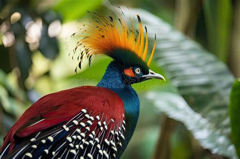 Close Up Of Exotic Bird With Its Feathers In Full Display Surrounded
