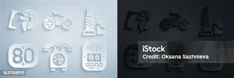 전화 송수화기 립스틱 80년대 레트로 카세트 테이프 플레이어 게임패드 및 비닐 디스크 아이콘을 설정합니다 벡터 0명에 대한 스톡 벡터 아트 및 기타 이미지 Istock