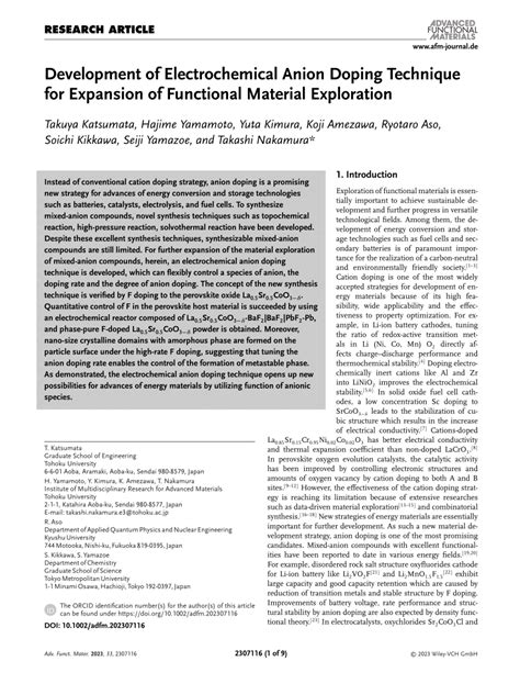 Development Of Electrochemical Anion Doping Technique For Expansion Of Functional Material