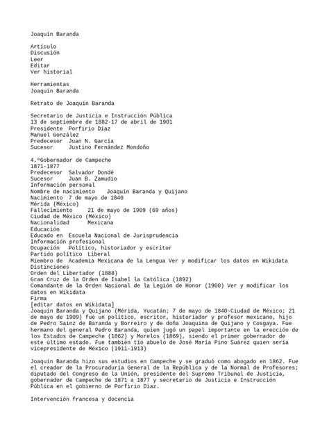 Joaquín Baranda Político E Historiador Mexicano Pdf México