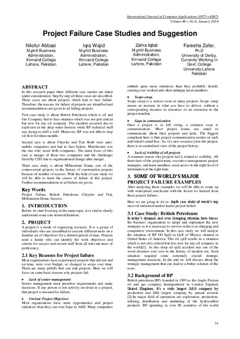 Pdf Project Failure Case Studies And Suggestion