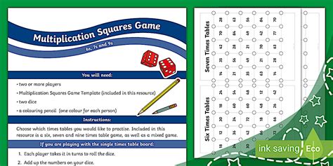 Multiplication Squares Game Twinkl