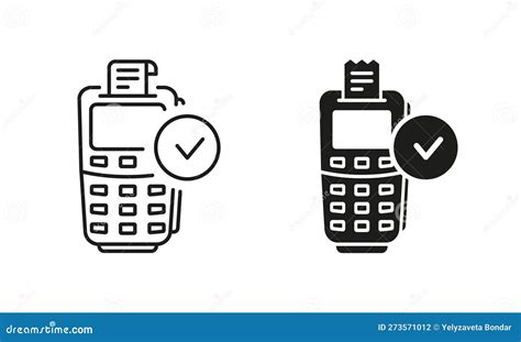 Success Payment On Payment Terminal Line And Silhouette Icon Set
