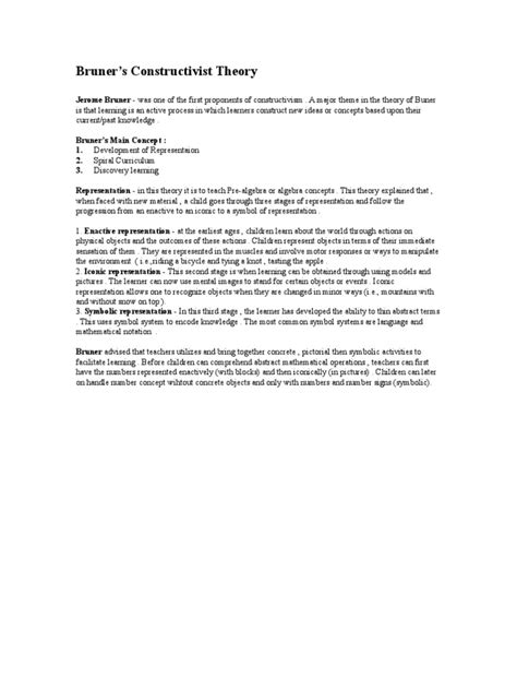 Bruners Constructivist Theory Representation Spiral Curriculum And