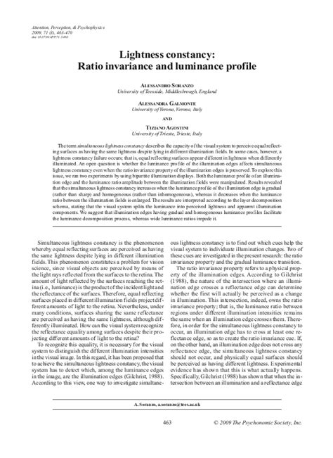 Pdf Lightness Constancy Ratio Invariance And Luminance Profile