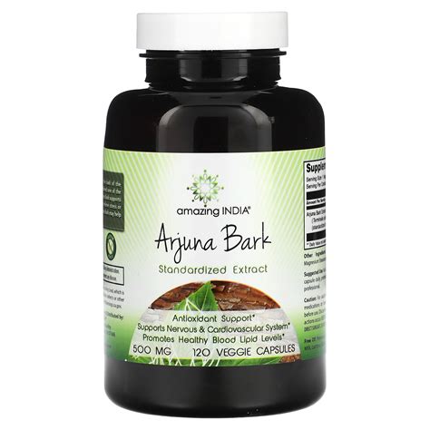 Amazing India Arjuna Bark Standardized Extract 500 Mg 120 Veggie