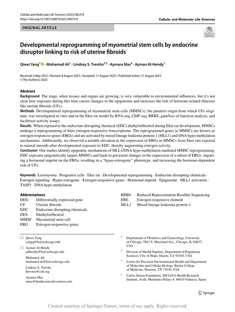 Pdf Developmental Reprogramming Of Myometrial Stem Cells By Endocrine