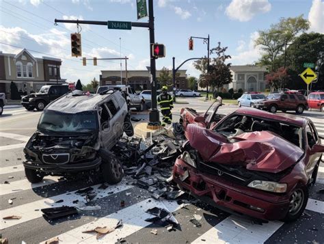 Serious Traffic Accident At An Intersection With Traffic Lights Stock