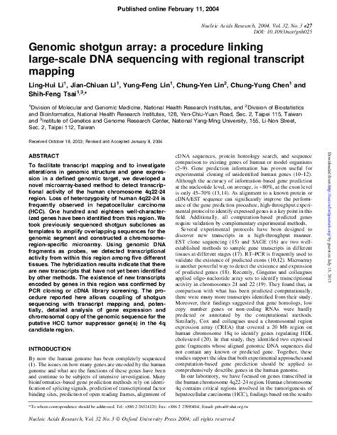 Pdf Genomic Shotgun Array A Procedure Linking Large Scale Dna Sequencing With Regional