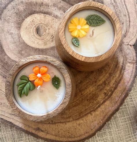 Hand Poured Soy Candles In Natural Wood Coral And Sky