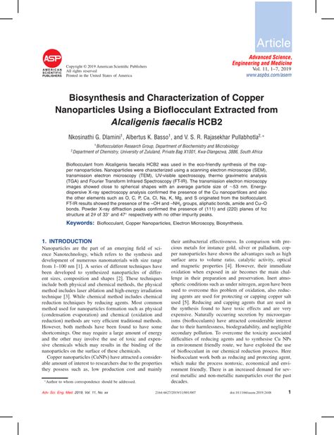 Pdf Biosynthesis And Characterization Of Copper Nanoparticles Using A Bioflocculant Extracted