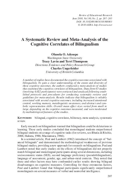 Pdf A Systematic Review And Meta Analysis Of The Cognitive Correlates Of Bilingualism