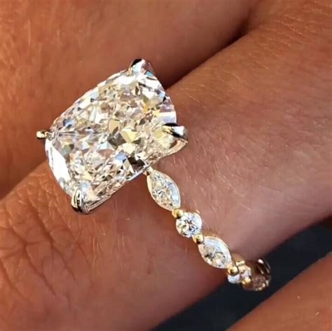 4ct Elongated Cushion Cut Moissanite Engagement Ring Solitaire Long