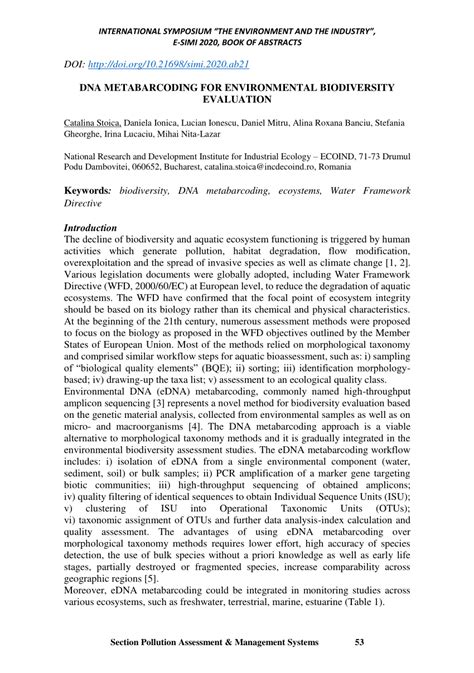 pdf dna metabarcoding for environmental biodiversity evaluation