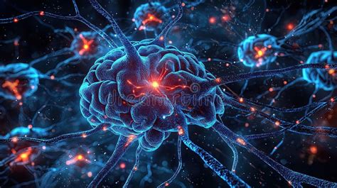 Microscopic Illustration Of Human Brain Tissue With Neurons And Glial