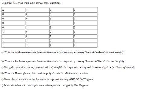 solved using the following truth table answer these