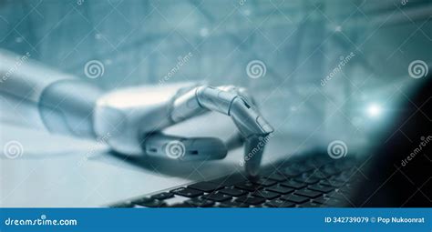 Machine Learning Hand Of Robot Touching On Binary Data Futuristic